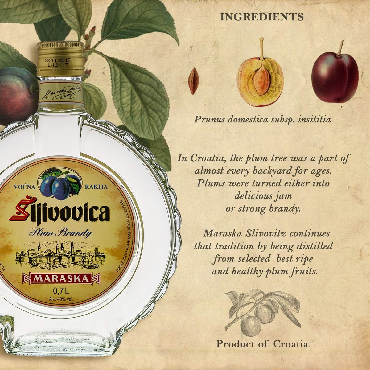 Maraska Sljivovica Plum Brandy 70cl 40% – Cocktail Connoisseurs